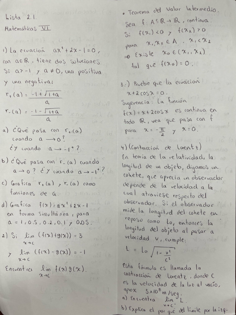 lista 2.1 Mate VI | PDF