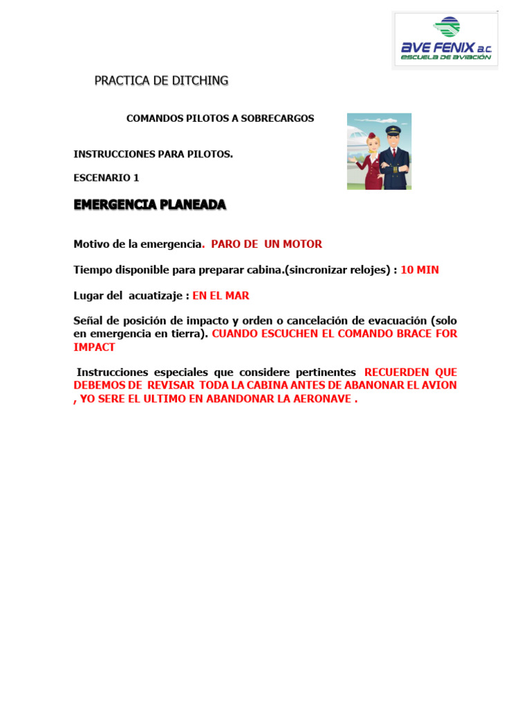 Actividad Comandos Pilotos A Sobrecargos Ditching | PDF | Aviación | Aeronave