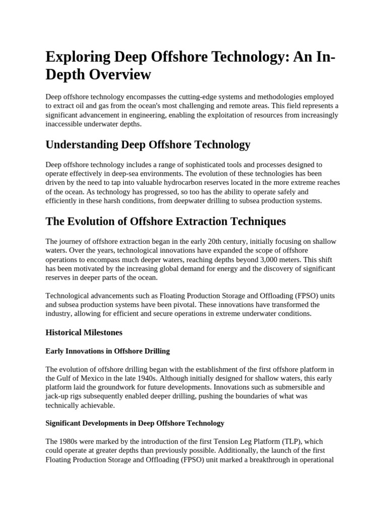 Deep Offshore Technology Overview | PDF | Oil Well | Offshore Drilling
