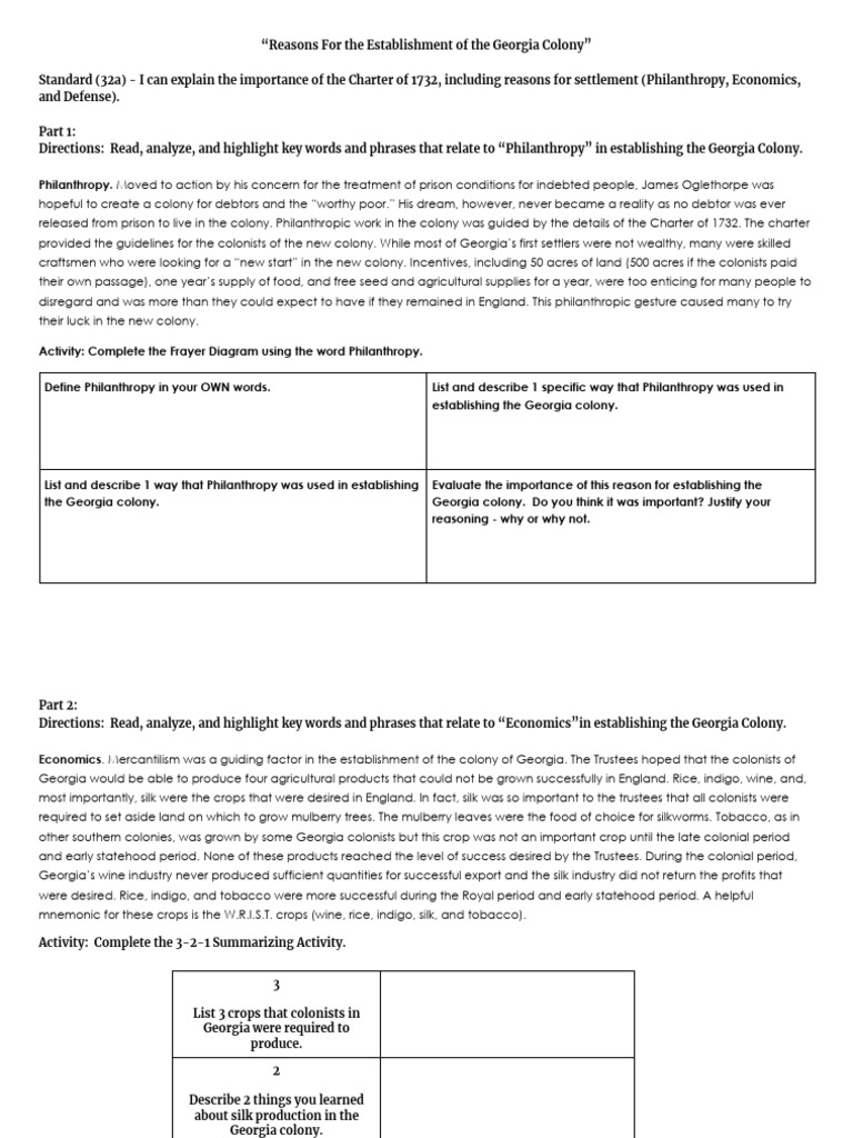 Georgia Colony: A Study Guide | PDF