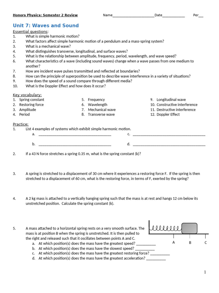 H. Physics Semester 2 Review-1 | PDF | Waves | Reflection (Physics)