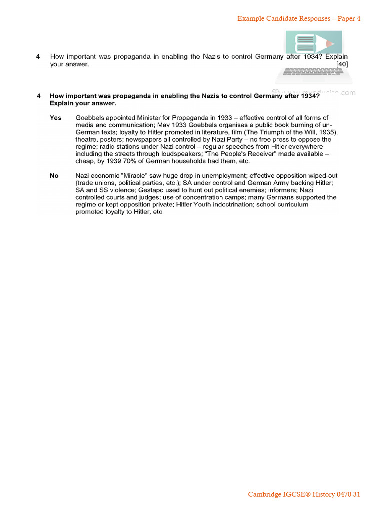 0470 - Example - Candidate - Responses - Paper - 4 SAMPLE | PDF | Nazi Germany | Nazi Party