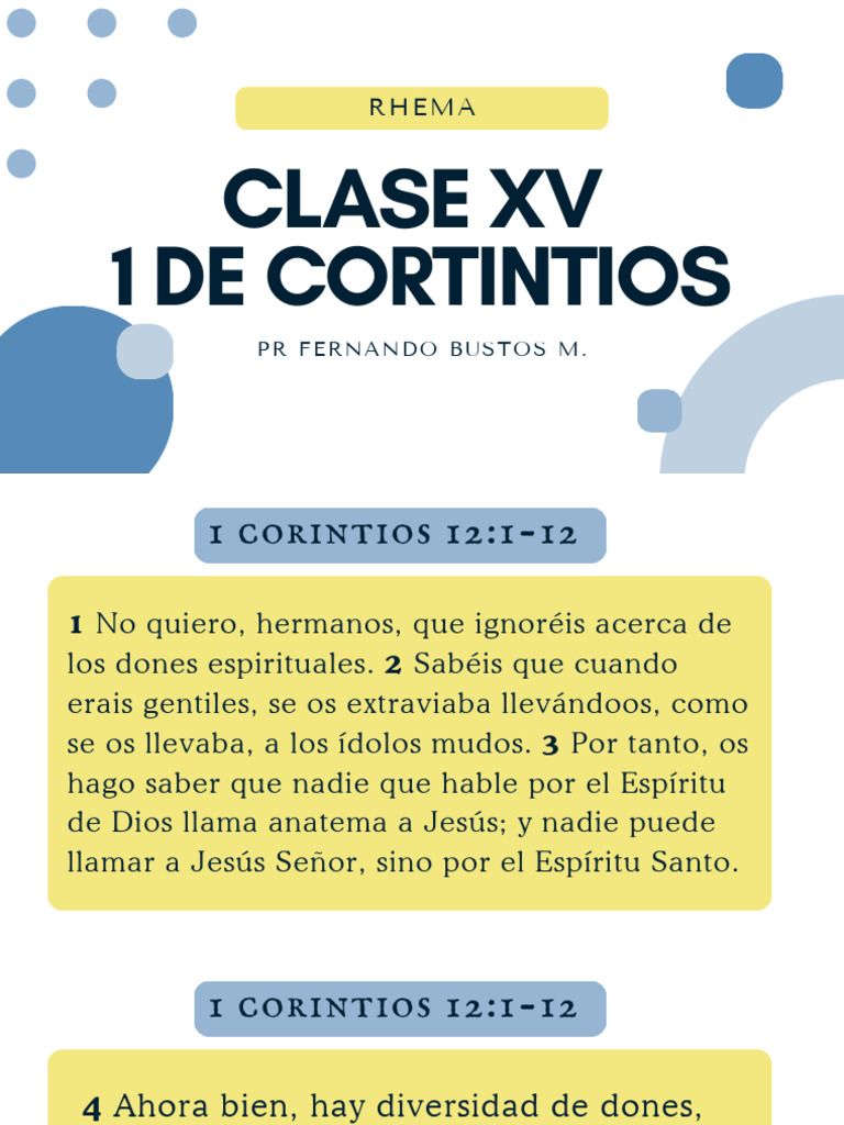 Dones Espirituales en 1 Corintios 12 | PDF | Primera epístola a los ...