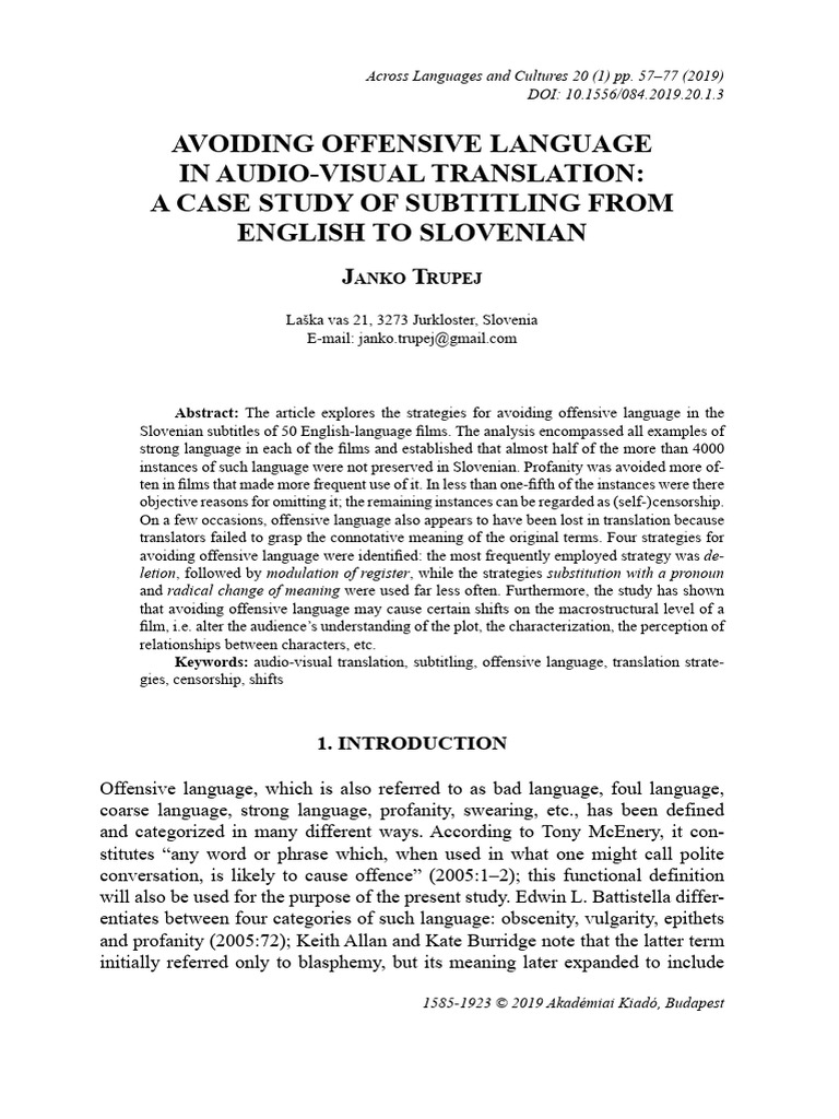 Avoiding Offensive Language in Audio-Visual Translation English To Slovenian | PDF | Profanity ...