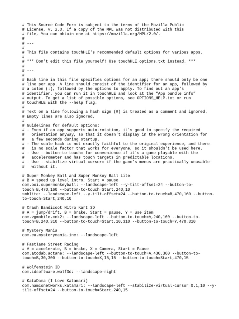 touchHLE Default Options Guide | PDF | Text File | Computing