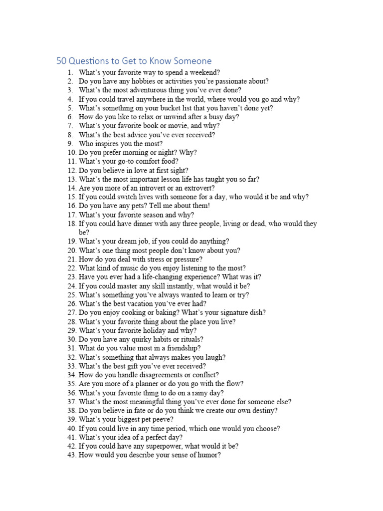 50 Questions to Get to Know Someone | PDF