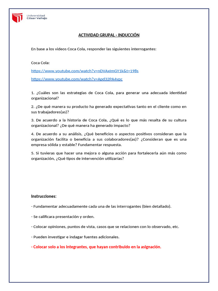 Actividad Grupal - Caso Inducción | PDF