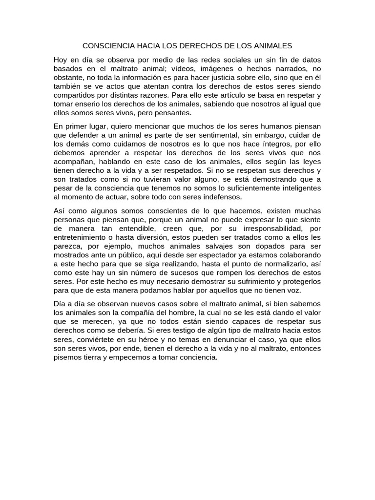 Consciencia Hacia Los Derechos de Los Animales | PDF