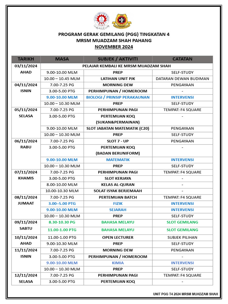 Jadual Pgg t4 Nov 2024 | PDF