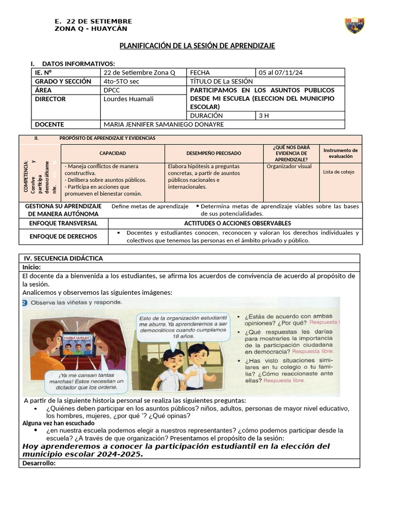 Sesion de Municipio Escolar | PDF | Aprendizaje | Evaluación