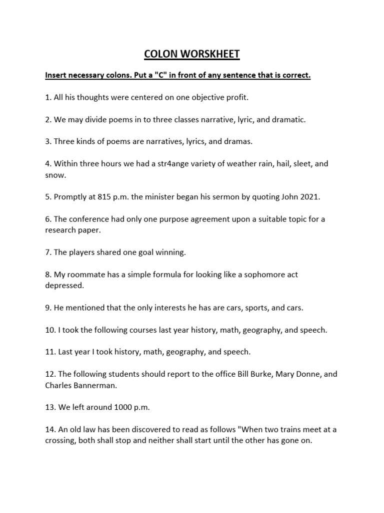 Colon Semicolon Worksheet | PDF | Planets In Astrology