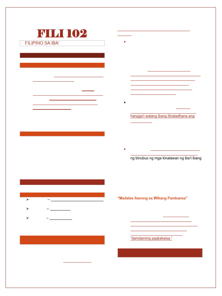 FILI-YUNIT-1 (REVIEWER) | PDF