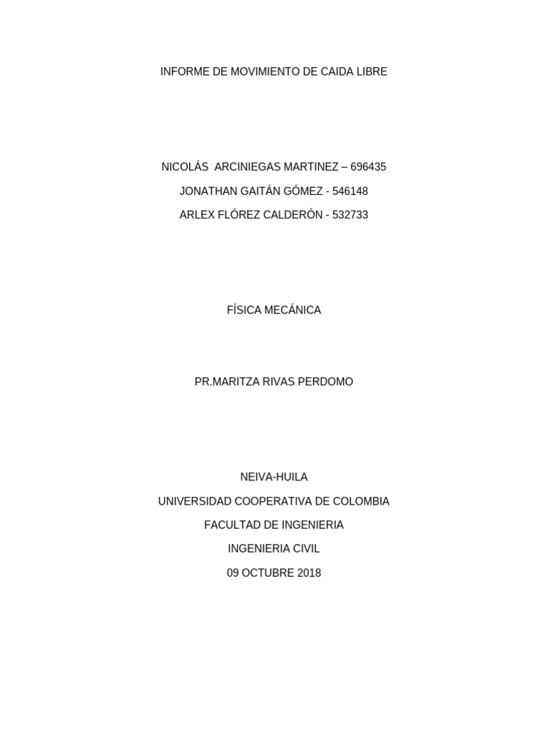 Nicolas Caida Libre | PDF | Gravedad | Ley de Newton de la gravitación ...