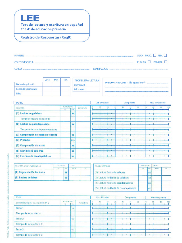 Registro de Respuestas Test (LEE) (Color) - Parte1 | PDF