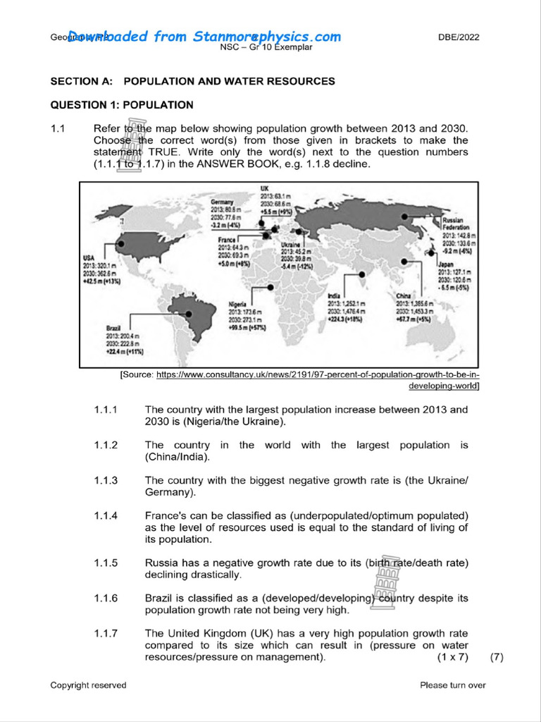Exemplar Geography Grade 10 2022 P2 Only | PDF