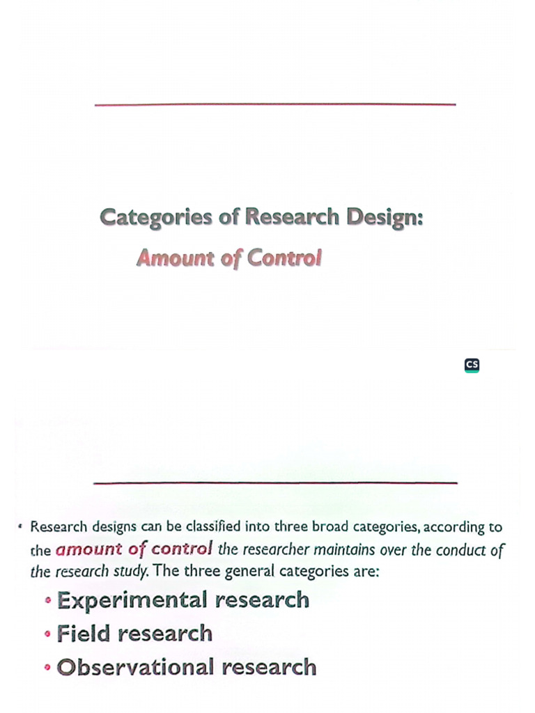 11 - Categories of Research Design - Amount of Control | PDF