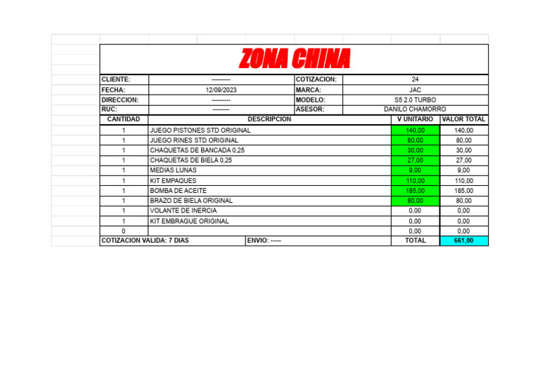 PROFORMA JAC S5 - Hoja 1 | PDF