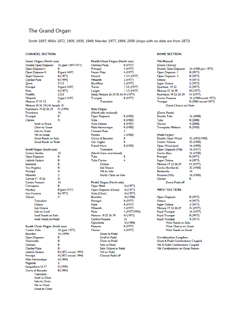 Organ Specifications for Enthusiasts | PDF