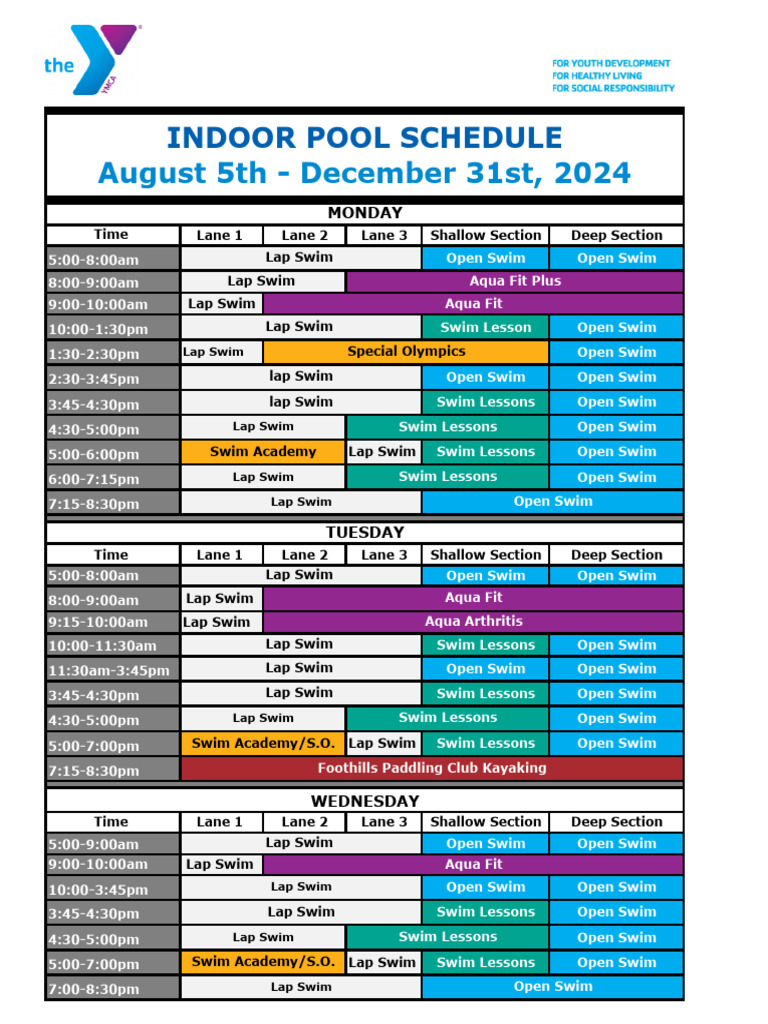 Indoor Pool Schedule: August 2024 | PDF