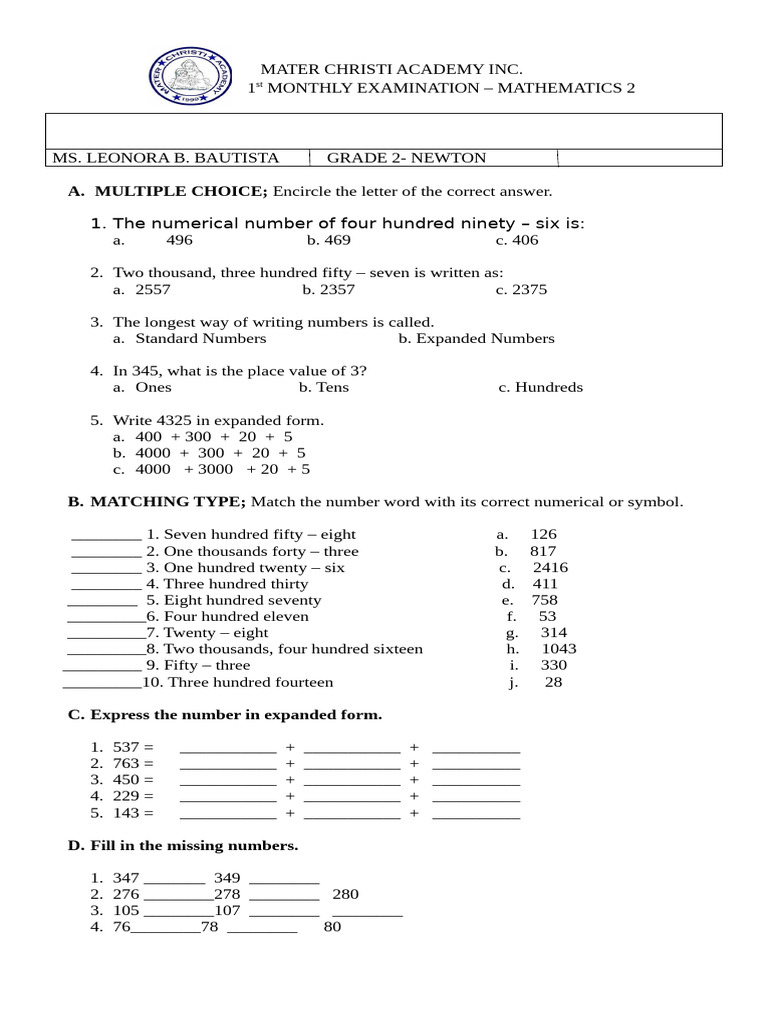 1st Monthly Examination - M1 | PDF