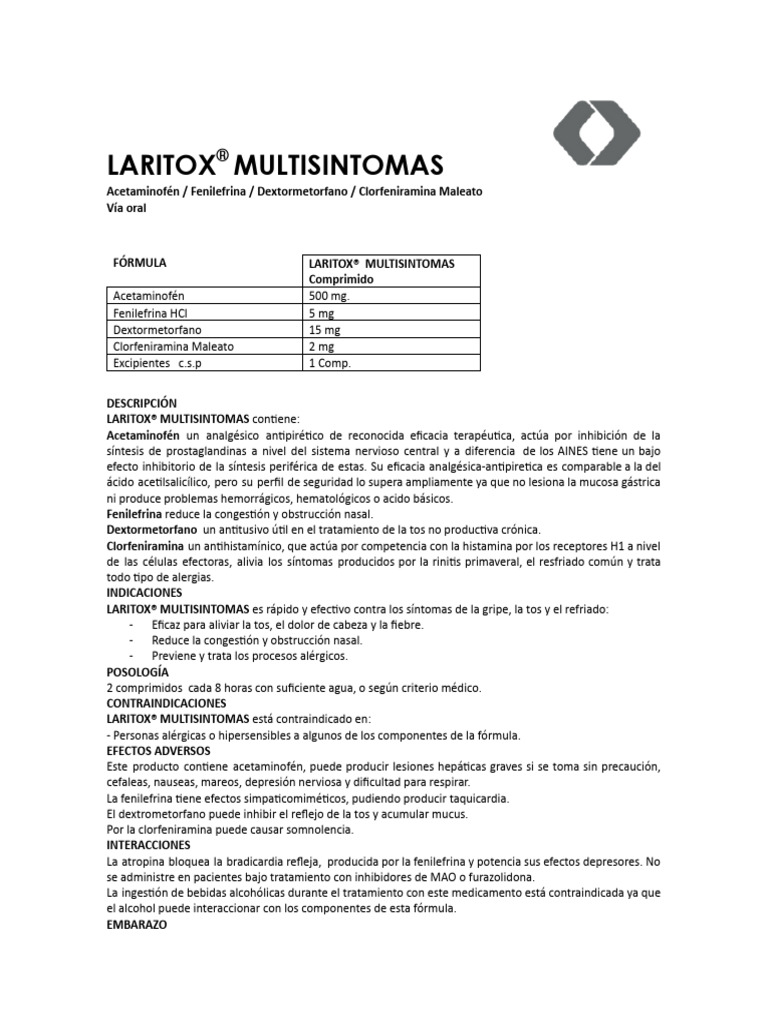 Laritox Multisintomas | PDF | Enfermedades y trastornos | Drogas que ...