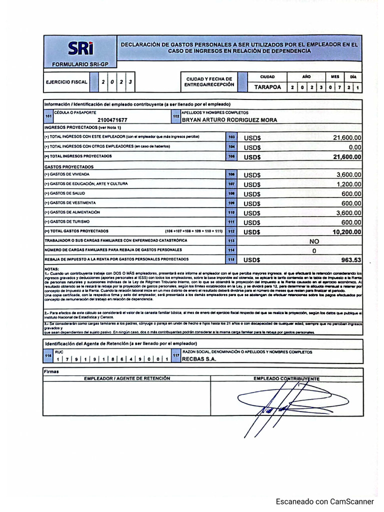 Formulario SRI-GP Rodriguez B. | PDF