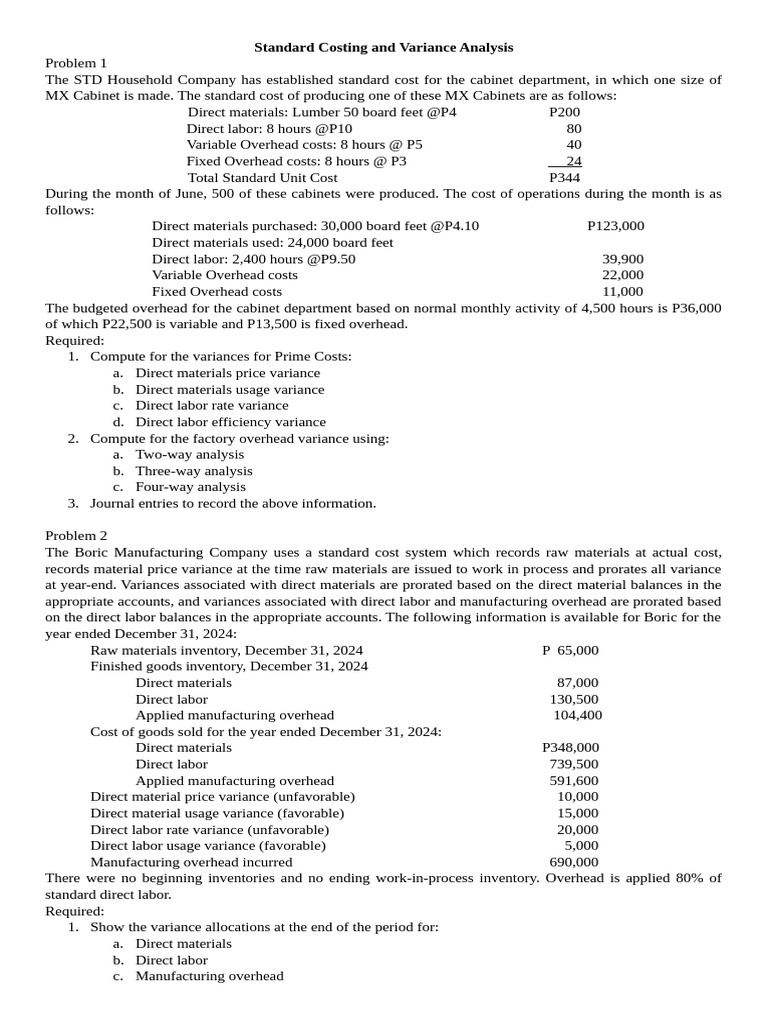 Standard Costing & Variance Analysis Guide | PDF | Cost Of Goods Sold ...