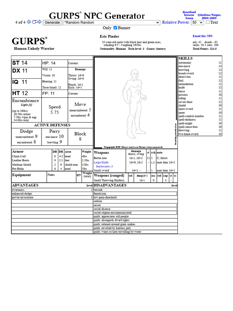 GURPS NPC Generator - Online Version | PDF | Melee Weapons