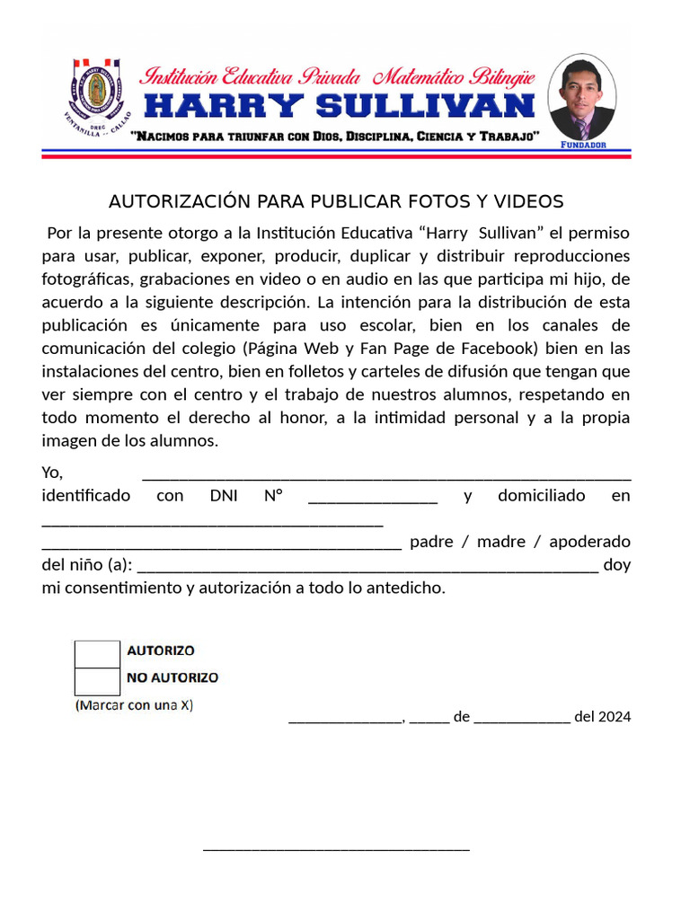 Autorización Para Publicar Fotos y Videos | PDF
