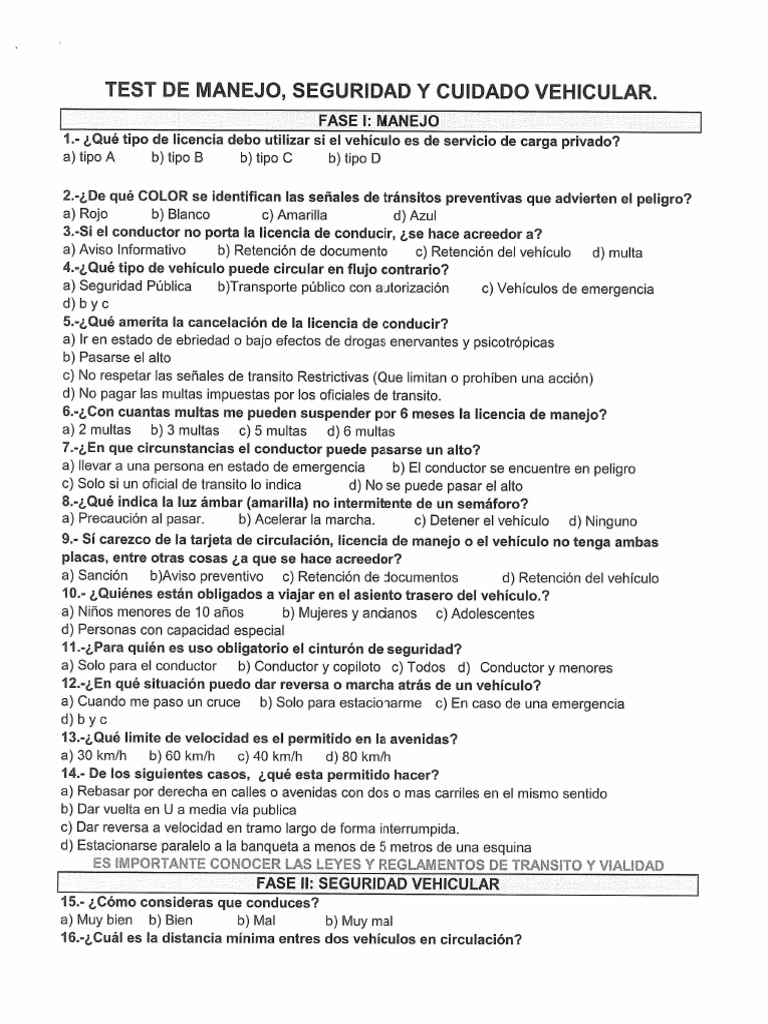 Examen Vehicular | PDF