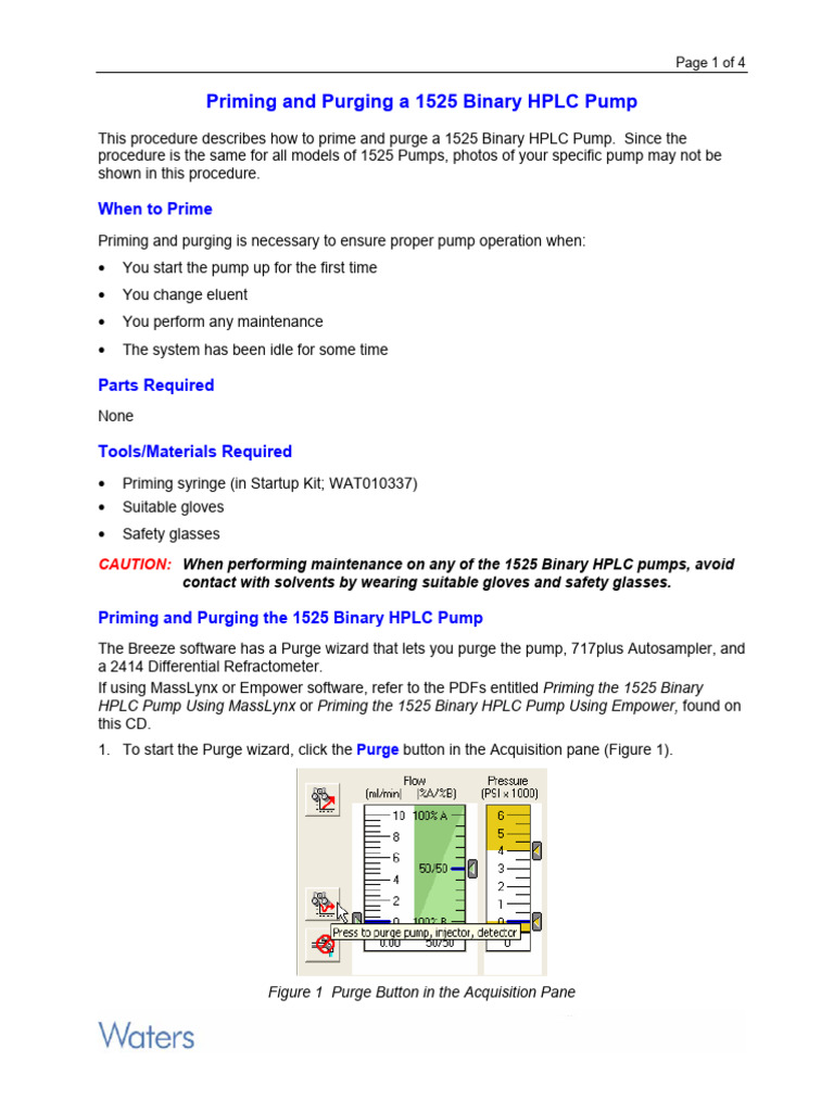 Priming & Purging 1525 HPLC Pump Guide | PDF | High Performance Liquid ...