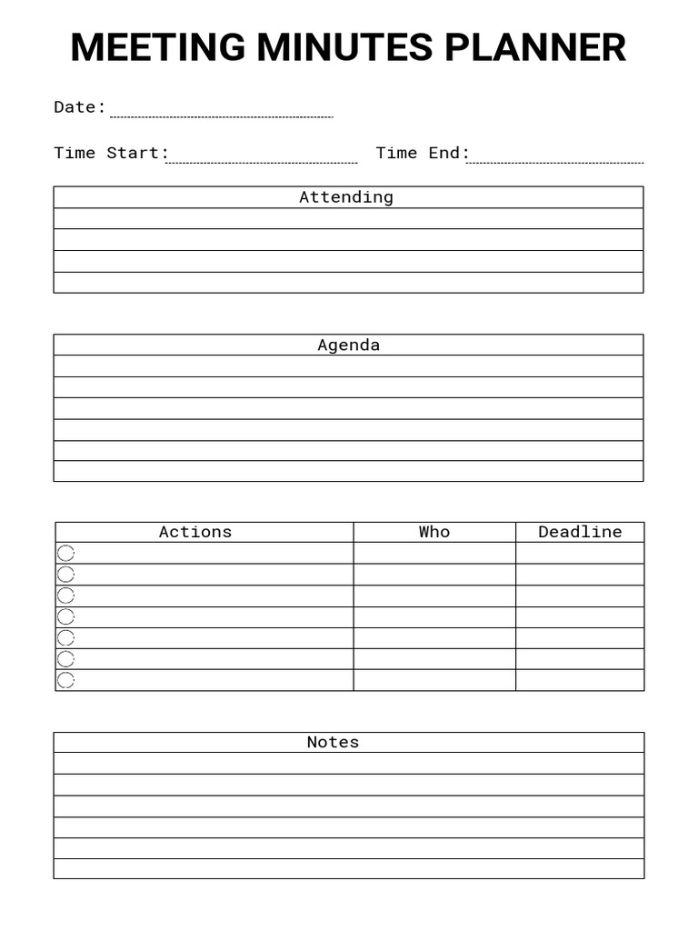 Meeting Minutes Planner Sheet | PDF