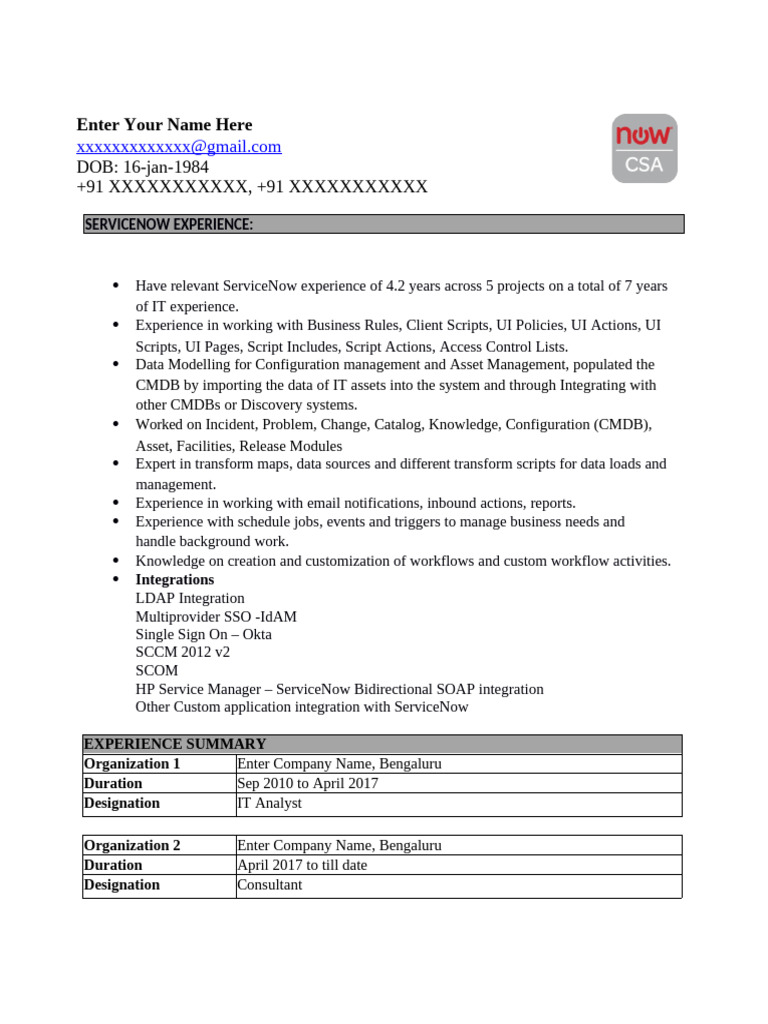 ServiceNow Developer Resume Summary | PDF | Computing | Software ...