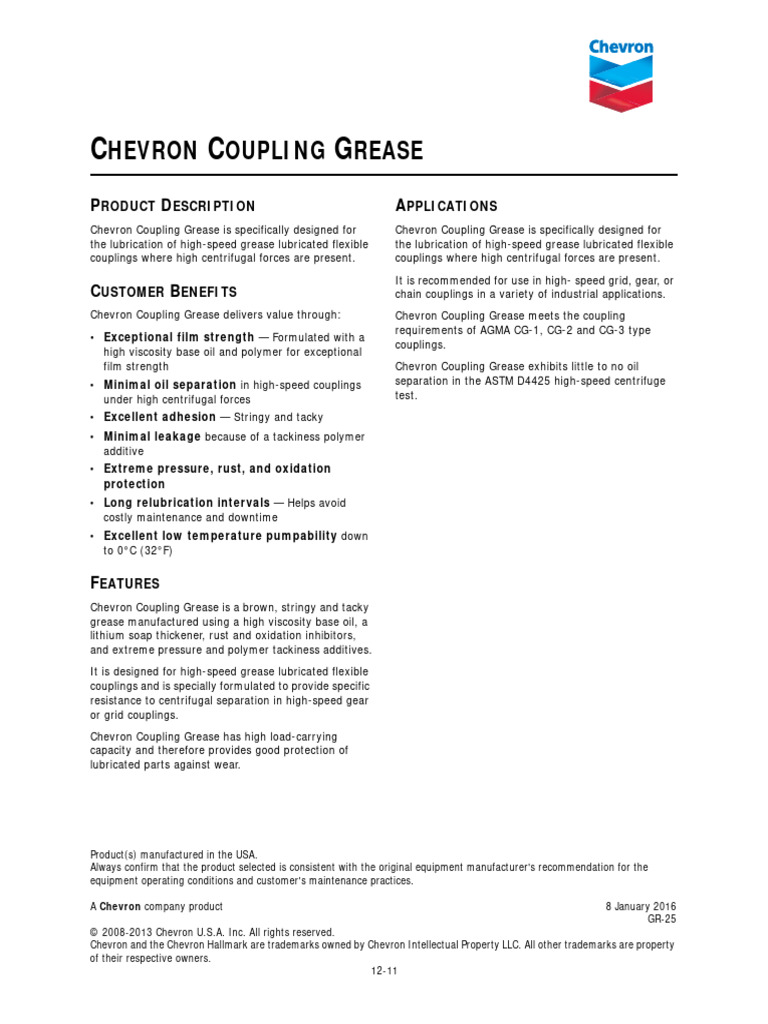 Chevron Coupling Grease Datasheet | PDF | Chemical Substances | Soft Matter