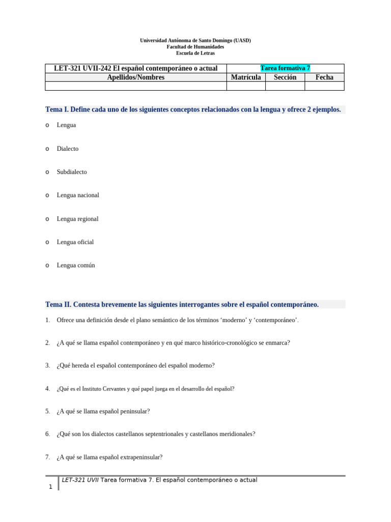 Let 113 Unidad 2 B Ejercicios | PDF | Lengua española | Dialecto