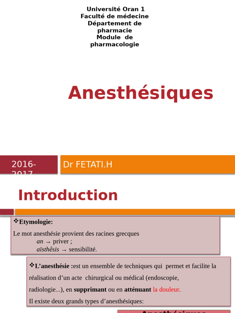 Cours Anesthésiques Med 2017 | PDF | Anesthésie | Médecine clinique