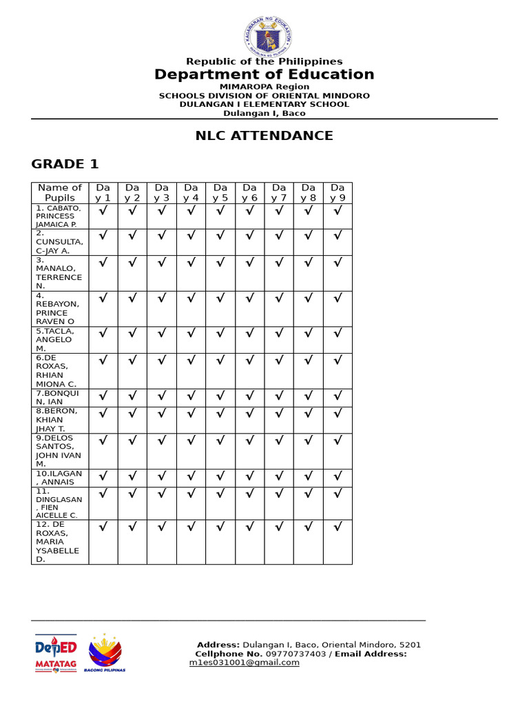 NLC Attendance Day 1 To 9 | PDF | Philippines