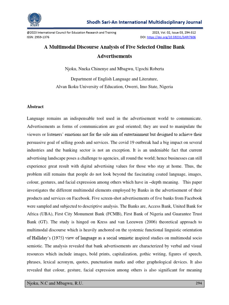 A Multimodal Discourse Analysis of Five | PDF | Advertising | Banks
