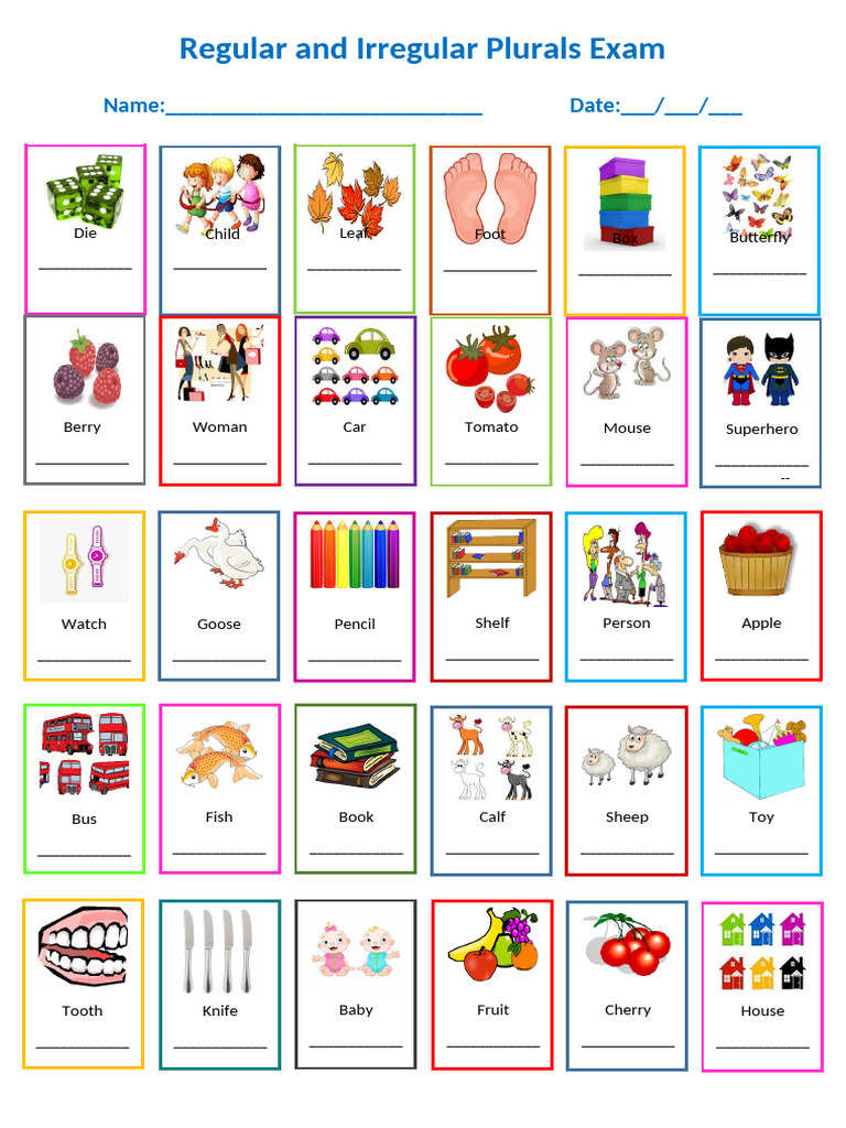 Plurals Regular and Irregular For Young Learners Grammar Drills Picture ...