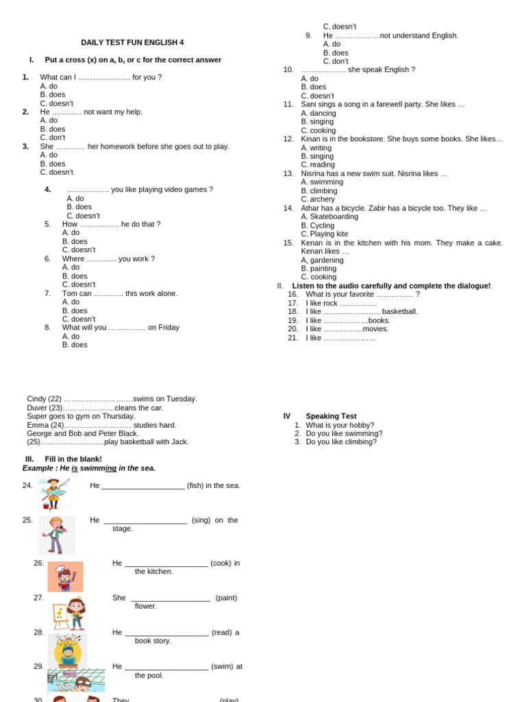 Daily English Test: Fun Exercises | PDF