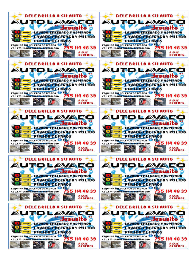 Auto Lavado Tarjetas Imprimer | PDF