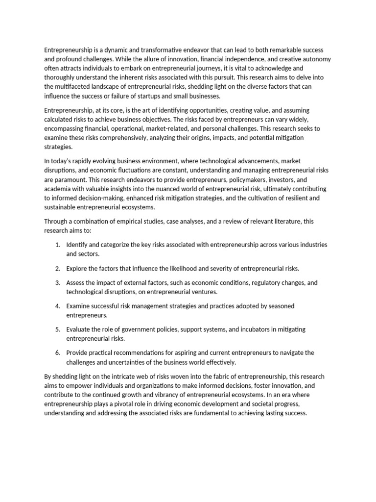 Entrepreneurship is a dynamic and transformative endeavor that can lead ...