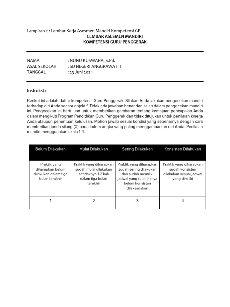 Lampiran 2 - Lembar Kerja Pengecekan Mandiri Kompetensi GP | PDF