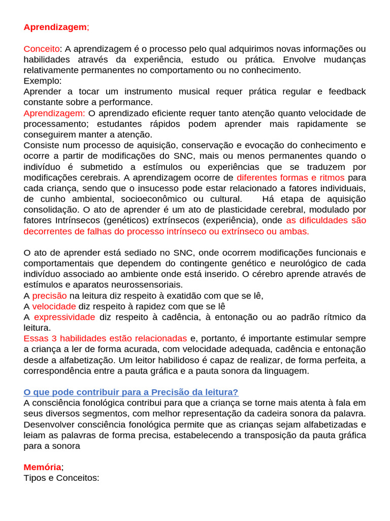 Neuro 2.bim[1] | PDF | Memória | Aprendizado