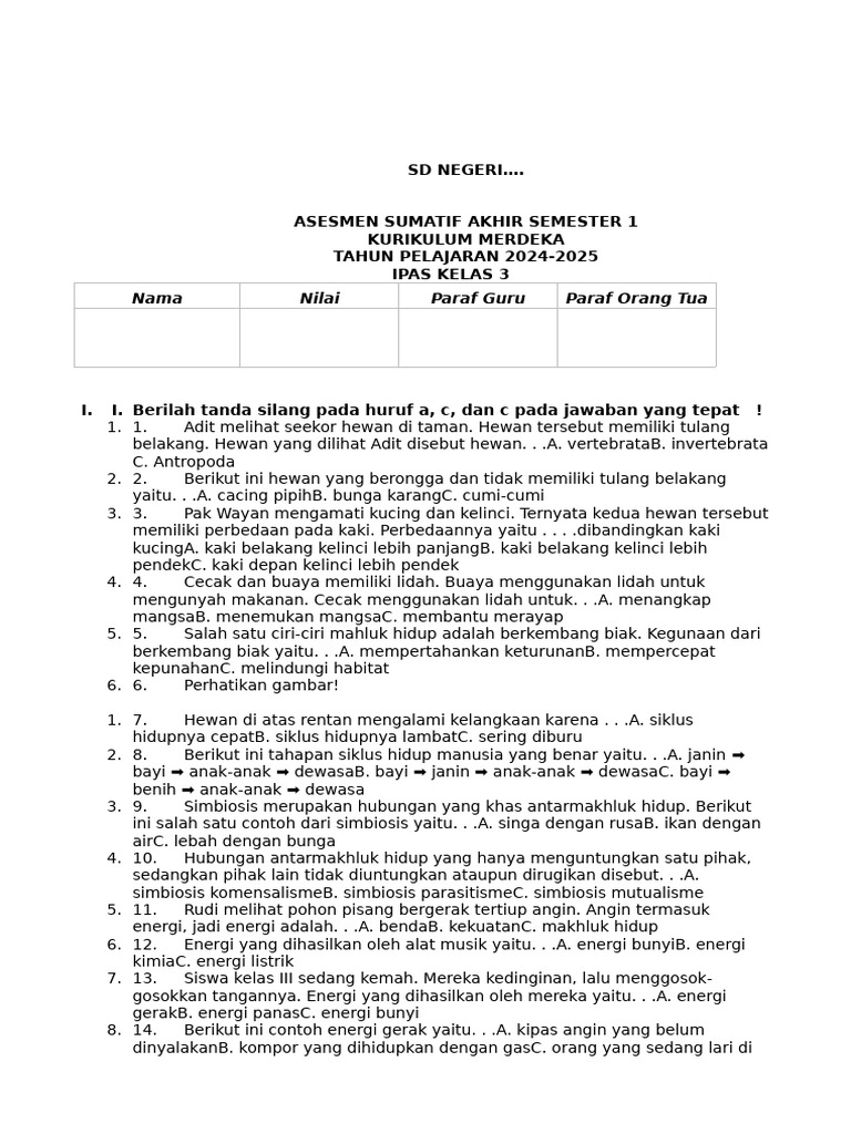 Sas Ganjil Ipas Kelas 3 TP 2024-2025 | PDF