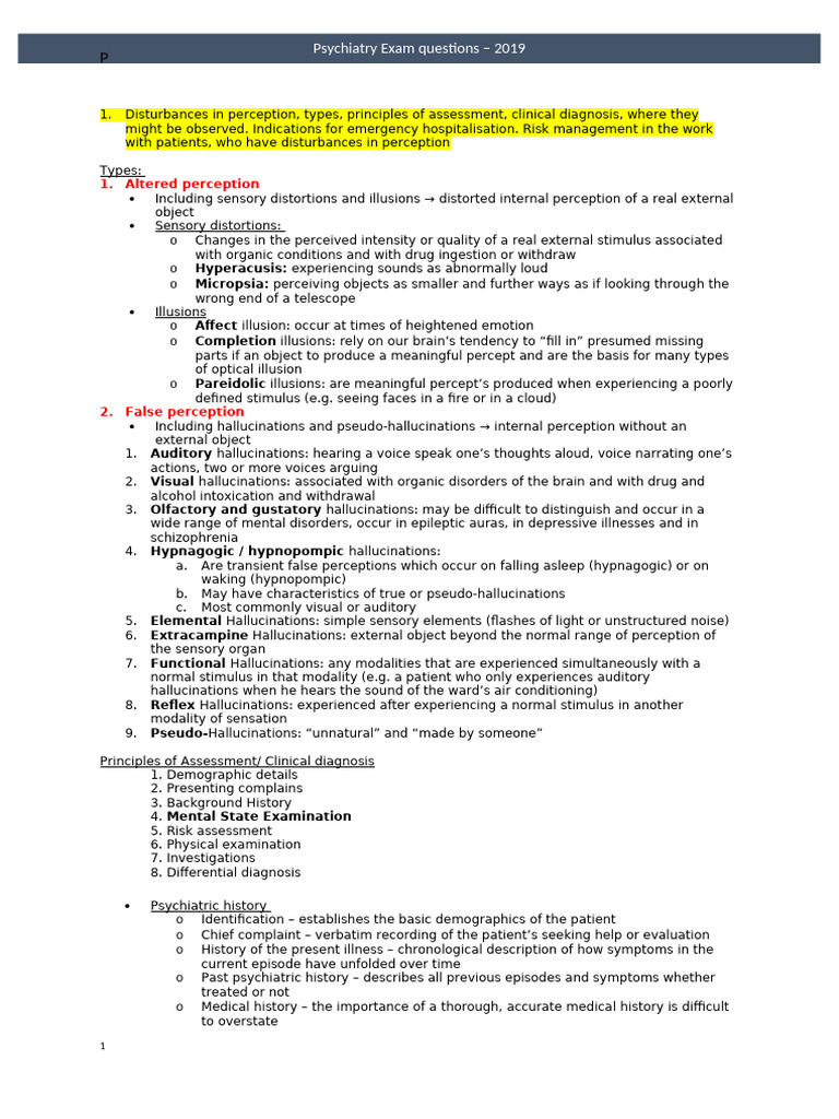 Psychiatry Exam 2020 | PDF | Schizophrenia | Psychosis