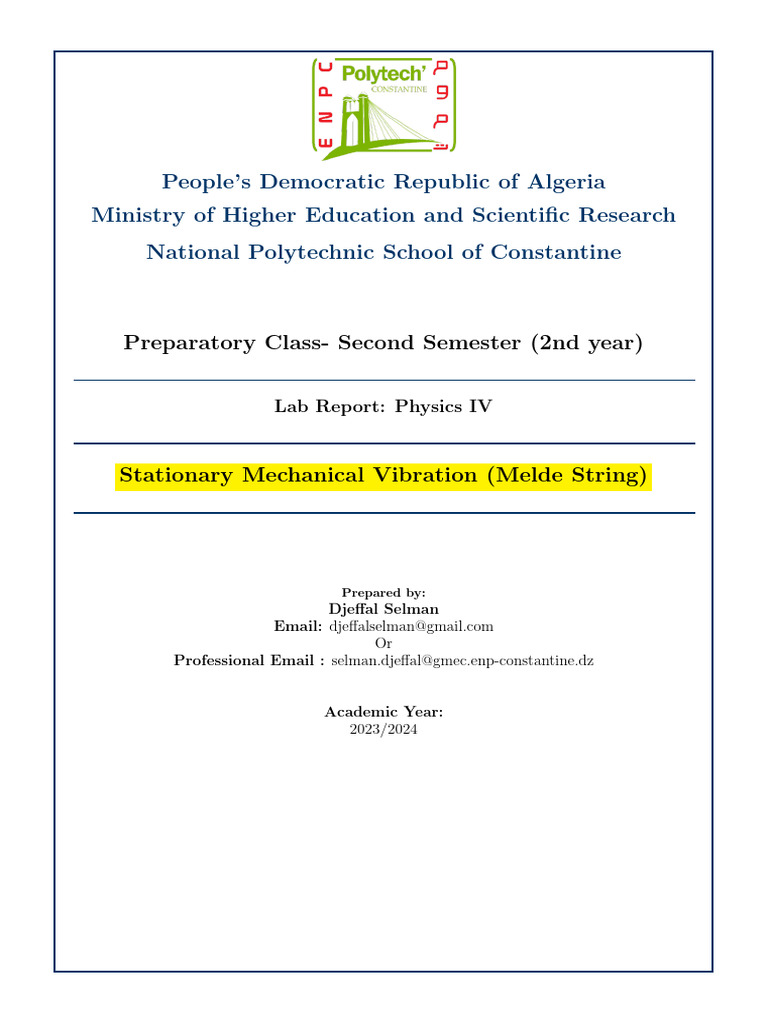 Melde String (Lab Work1 - S2) - Selman | PDF | Waves | Oscillation