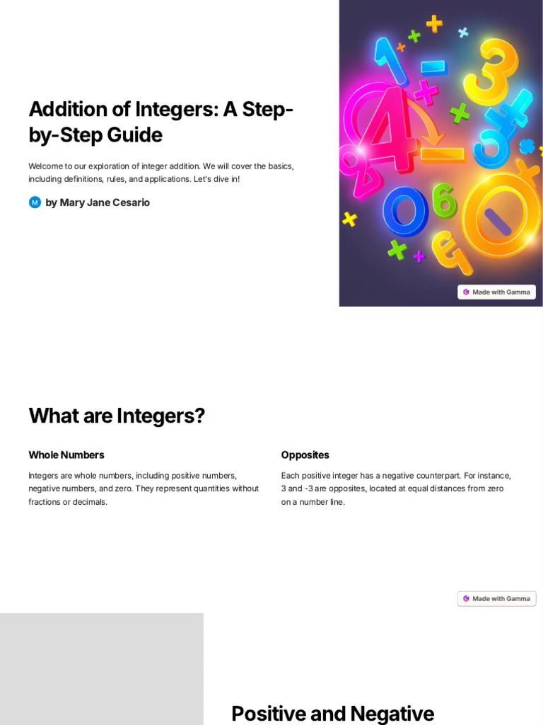Addition of Integers A Step by Step Guide | PDF | Numbers | Integer