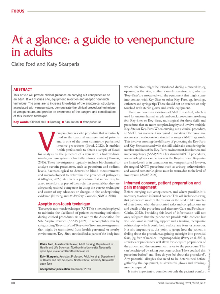 Venepuncture Techniques for Nurses | PDF | Arm | Clinical Medicine