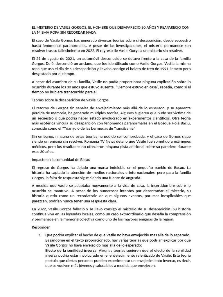 EL MISTERIO DE VASILE GORGOS | PDF | Pensamiento | Experimentar